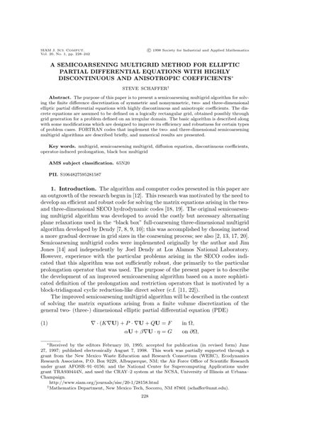 Pdf A Semicoarsening Multigrid Method For Elliptic Partial Differential Equations With Highly