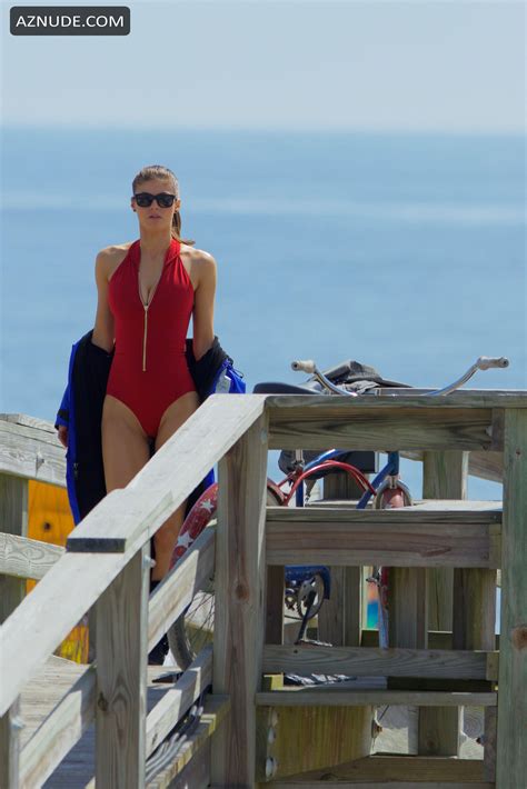 Alexandra Daddario Sexy In The A Red Swimsuit On Set Of Baywatch Aznude