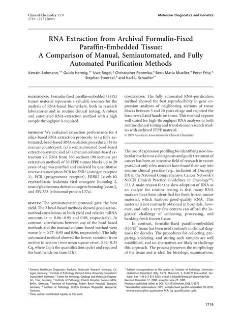 PDF RNA Extraction From Archival Formalin Fixed Paraffin Embedded Tissue A Comparison Of