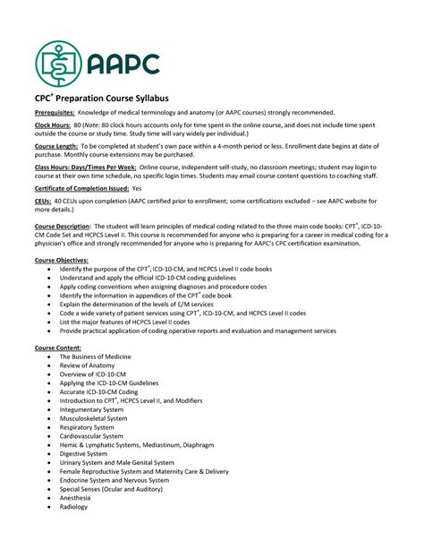 Cpc Course Syllabus Cpc® Preparation Course Syllabus Prerequisites