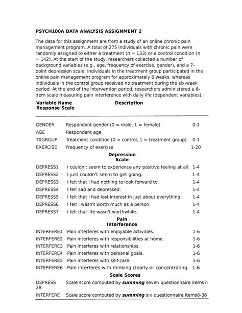 Assignment 2 Descriptive Statistics S23 Psych100a Data Analysis Assignment 2 The Data For