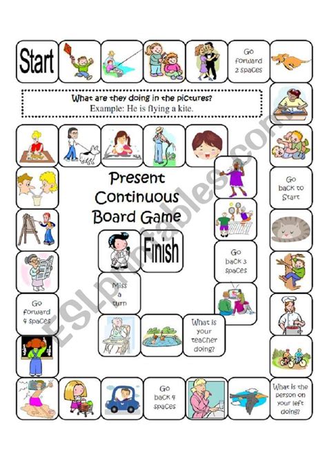 A Boardgame For Practicing Present Continuous Tense By Looking At The
