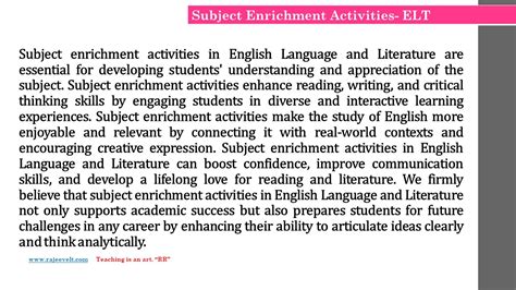 Five Best English Language And Literature Subject Enrichment Activities