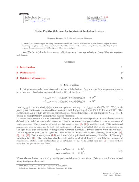 Pdf Radial Positive Solutions For Pxqx Laplacian Systems