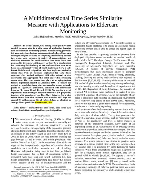 Pdf A Multidimensional Time Series Similarity Measure With Applications To Eldercare Monitoring