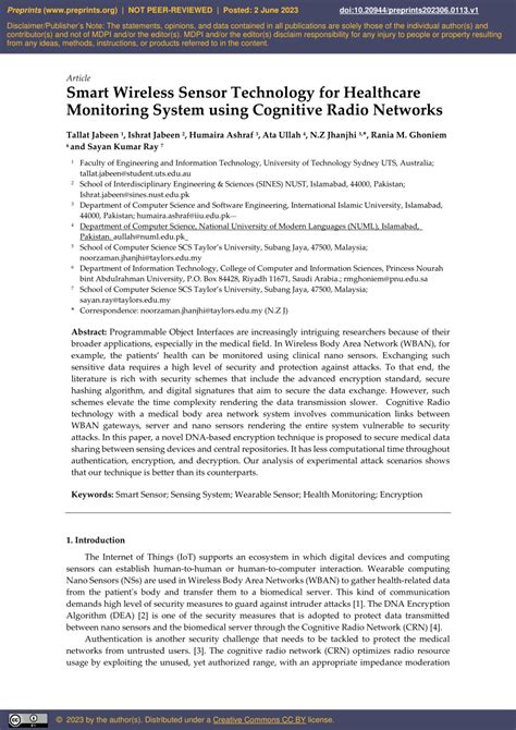 Pdf Smart Wireless Sensor Technology For Healthcare Monitoring System Using Cognitive Radio