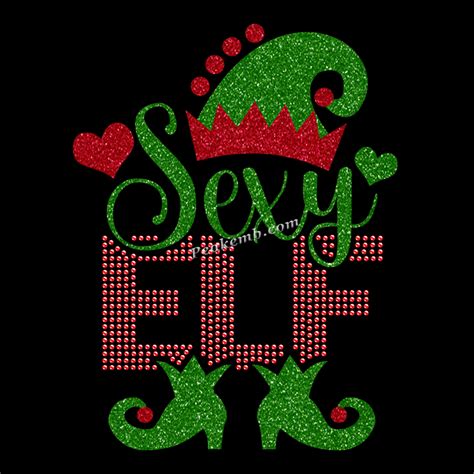 Glitter Vinyl Sexy Elf Christmas Cloth Transfer Iron On Rhinestone
