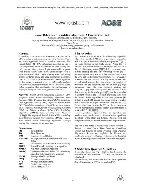 PDF Round Robin Based Scheduling Algorithms A Comparative Study