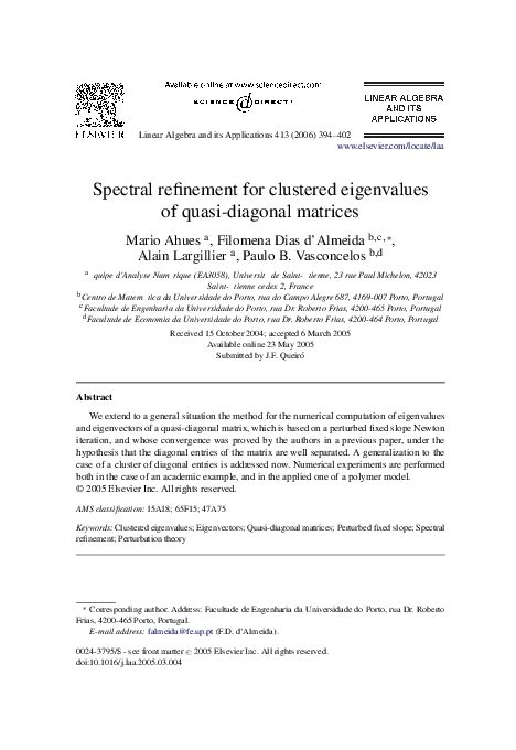 Pdf Spectral Refinement For Clustered Eigenvalues Of Quasi Diagonal Matrices