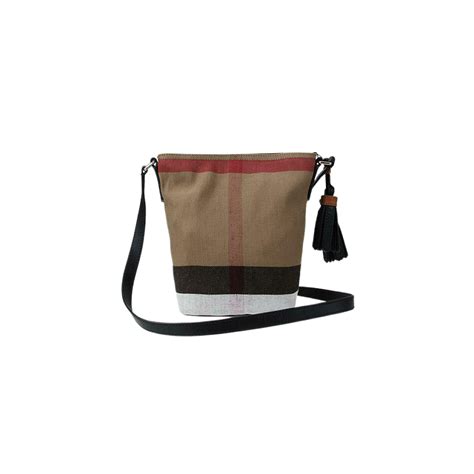 버버리 미니 캔버스 체크 애쉬비 태슬 크로스바디백 블랙 Burberry Kream