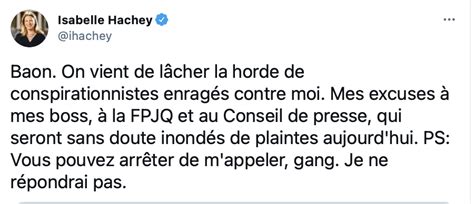 Une Horde De Conspirationnistes Enragés Sattaquent à Isabelle Hachey De La Presse La