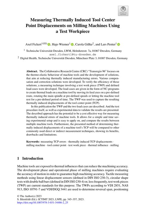 Pdf Measuring Thermally Induced Tool Center Point Displacements On Milling Machines Using A