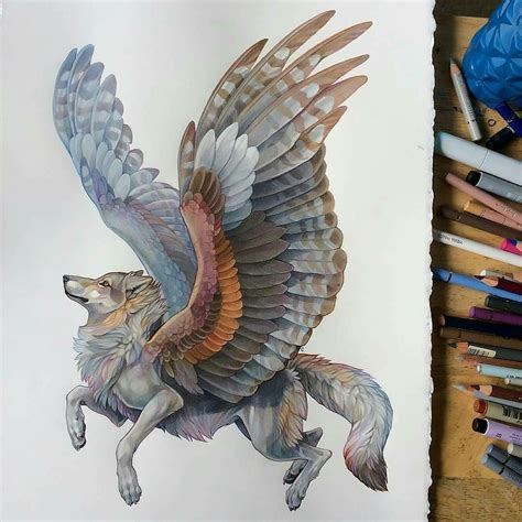 Drawing Wolf Angel Winged Wolf Art Artofit