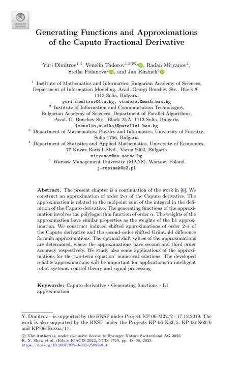 Pdf Generating Functions And Approximations Of The Caputo Fractional Derivative