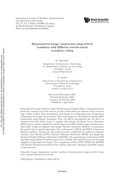 pdf hyperspectral image compression using hybrid transform with different wavelet based