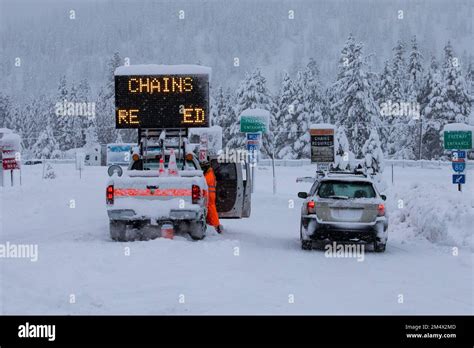 Hazardous Driving Conditions Over Donner Pass An Amazon Truck Waiting