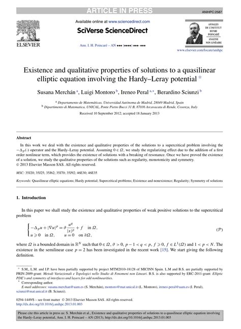 Pdf Existence And Qualitative Properties Of Solutions To A Quasilinear Elliptic Equation