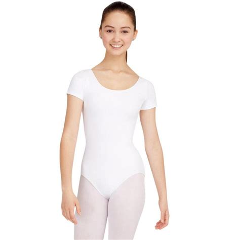 Capezio White Womens Classics Short Sleeve Leotard Large Short