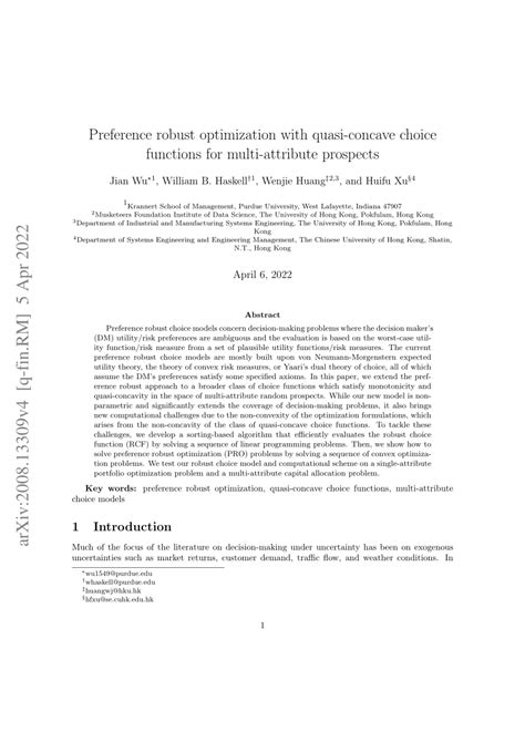 Pdf Preference Robust Optimization With Quasi Concave Choice