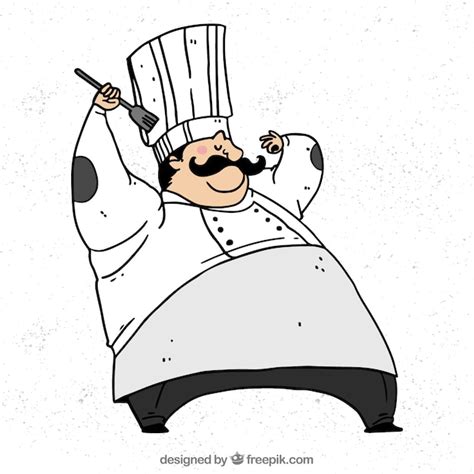 손으로 그린 요리사 캐릭터 무료 벡터