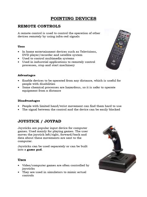 Week 10 B Input Devices Pointing Devices Remote Joystick And Driving Wheel Pdf