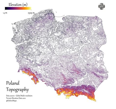 Карты рельефа разных стран на Python