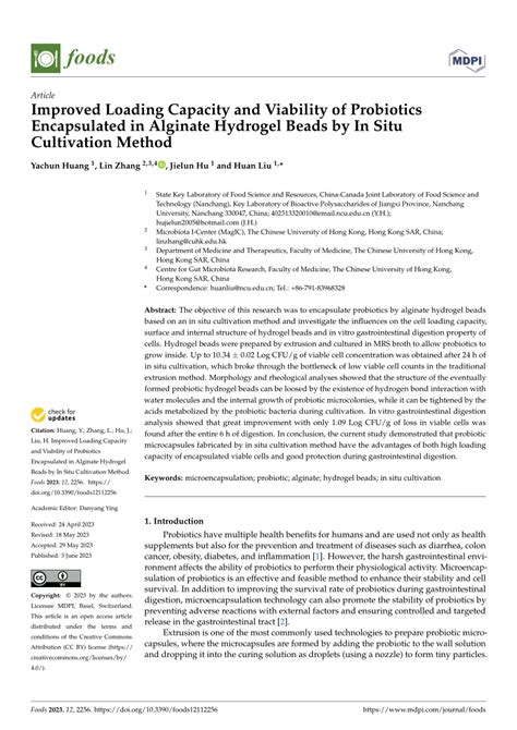 Pdf Improved Loading Capacity And Viability Of Probiotics