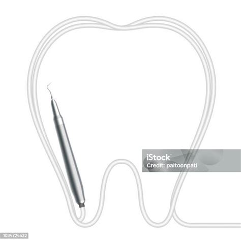 케이블 일러스트 레이 션 3d 가상 디자인 복사 공간 흰색 배경에 고립에서 만든 치과 진동수 악기와 치아 모양 프레임 강철에 대한 스톡 벡터 아트 및 기타 이미지 Istock