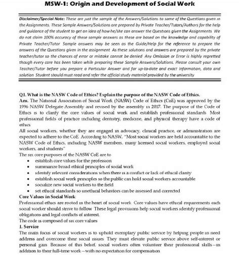 IGNOU MSW SOLVED ASSIGNMENT ENGLISH MEDIUM