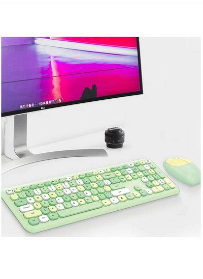 Wireless Keyboard And Mouse Combo Cute Multifunctional 110 Key Typewriter Retro Round Keycaps