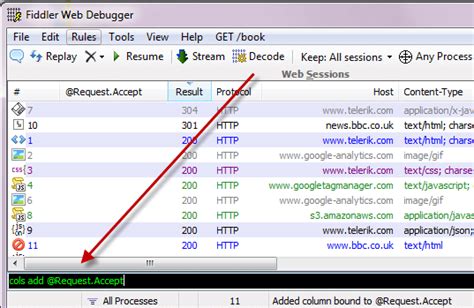 Configure Columns Fiddler Classic