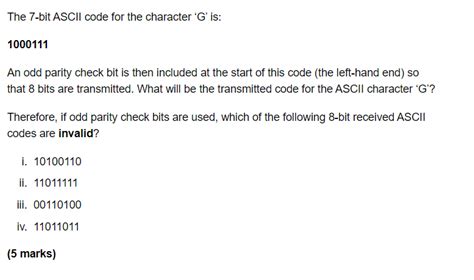 solved the 7 bit ascii code for the character g is