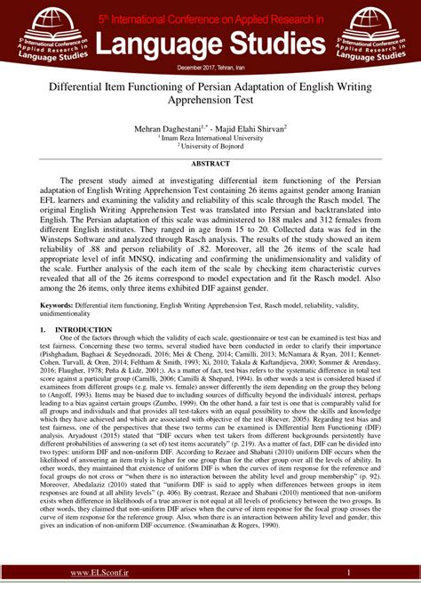 Pdf Differential Item Functioning Of Persian Adaptation Of English Writing Apprehension Test