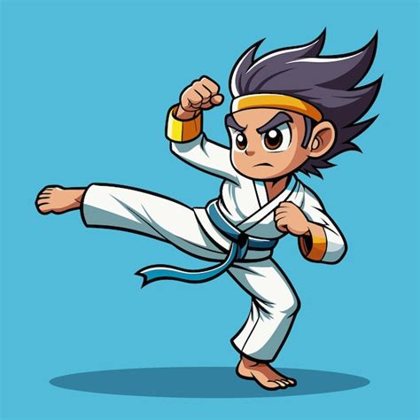 Premium Vector Smiling Cartoon Karate Fighter Kick Avatar
