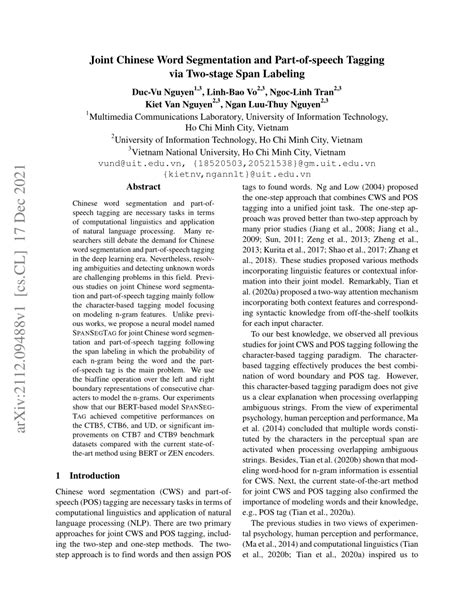 Pdf Joint Chinese Word Segmentation And Part Of Speech Tagging Via Two Stage Span Labeling