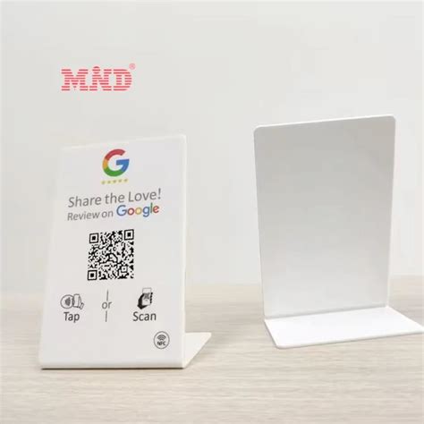 Customize Qr Code Socia Media Blank Acrylic NFC Menu Table Google Review NFC Stand China