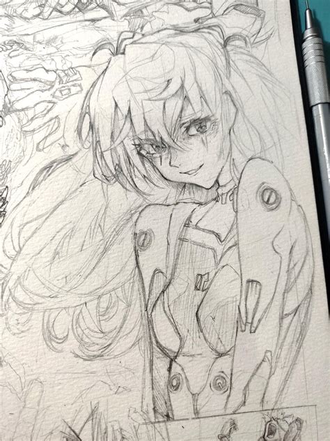 Asuka Evangelion Fan Art Work In Progress Rsketches