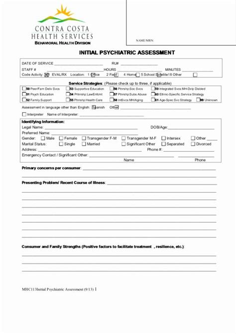 Psychiatric Evaluation Form Template Unique Initial Psychiatric