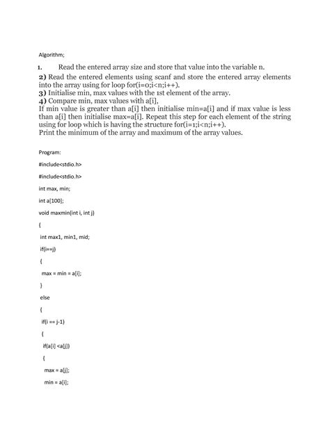 Find Min Max Algorithm 1 Read The Entered Array Size And Store That Value Into The Variable