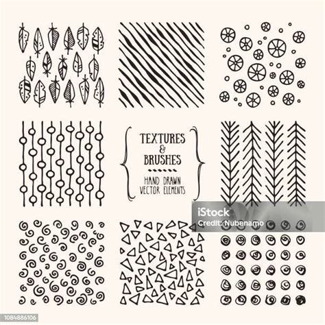 지저분한 손으로 그려진된 텍스처 브러쉬 스트로크 부족 디자인 서식 파일 컬렉션입니다 추상적인 벡터 클립 아트 세트 흰색 배경에 고립입니다 개체 그룹에 대한 스톡 벡터 아트