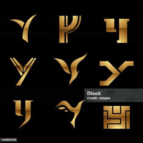 검은 배경에 황금 광택 문자 Y 아이콘 0명에 대한 스톡 벡터 아트 및 기타 이미지 0명 개념 곡선 Istock
