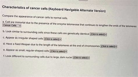 Solved Characteristics Of Cancer Cells Keyboard Navigable Alternate Version Compare The