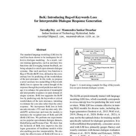 Bok Introducing Bag Of Keywords Loss For Interpretable Dialogue Response Generation Acl Anthology