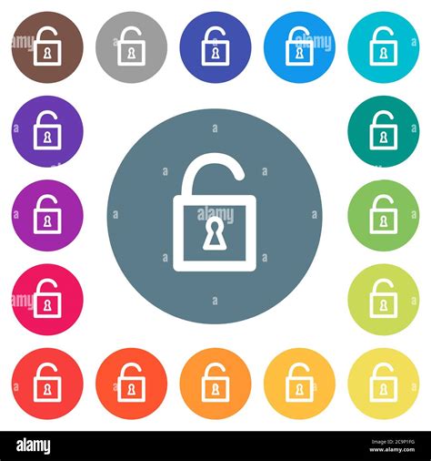 Unlocked Padlock With Keyhole Flat White Icons On Round Color