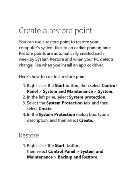 Create A Restore Point Pdf