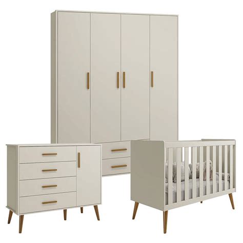 Quarto De Bebê Isis 4 Portas Areia Acetinado Reller