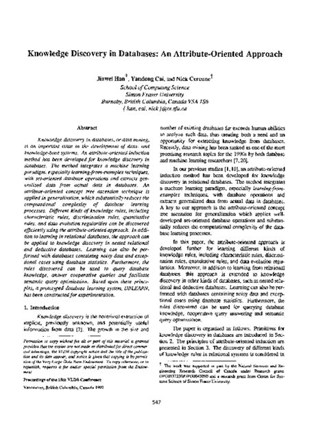 Pdf Knowledge Discovery In Databases An Attribute Oriented Approach