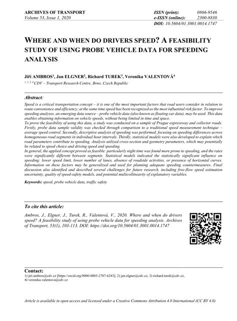 PDF Where And When Do Drivers Speed A Feasibility Study Of Using Probe Vehicle Data For