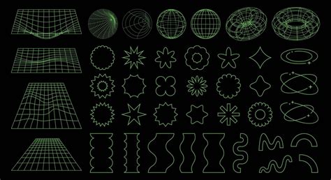 Premium Vector Geometry Wireframe Shapes And Grids In Neon Green Color 3d Shapes Abstract