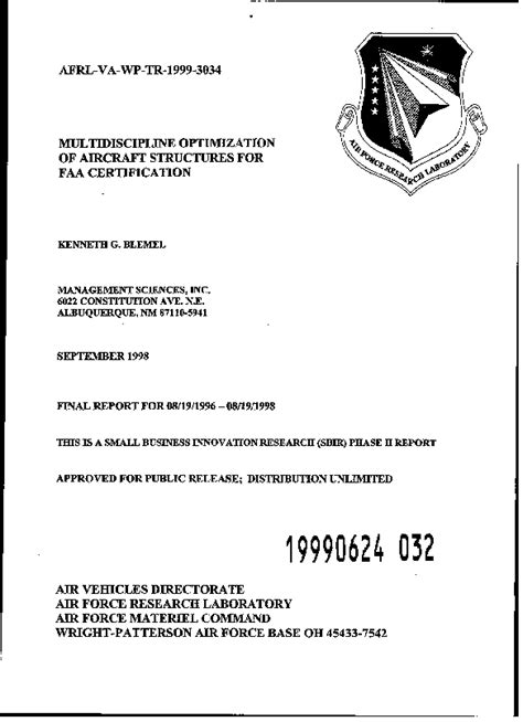 Pdf Multidiscipline Optimization Of Aircraft Structures For Faa Certification Kenneth Blemel